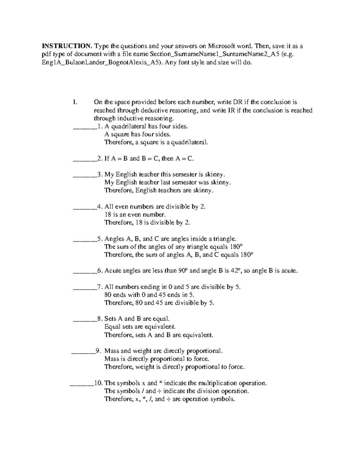 Activity 5 - Practice questions - INSTRUCTION. Type the questions and ...