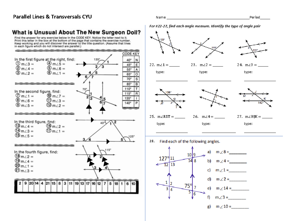 Parallel lines and transversals CYU - Parallel Lines & Transversals CYU ...