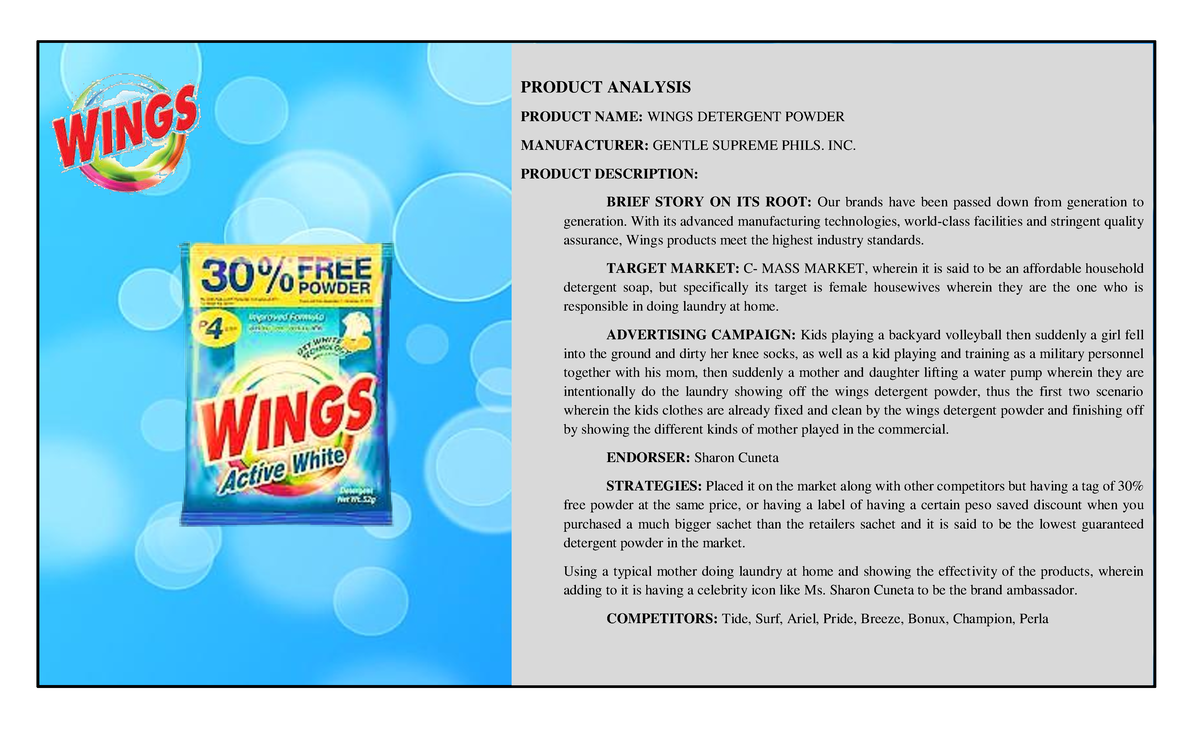 Inbound 1174197661321573072 - PRODUCT ANALYSIS PRODUCT NAME: WINGS ...