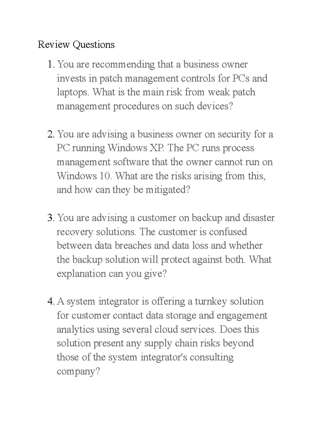 Software Vulnerabilities AND Patch Management Review Questions - Review Questions 1 are ...
