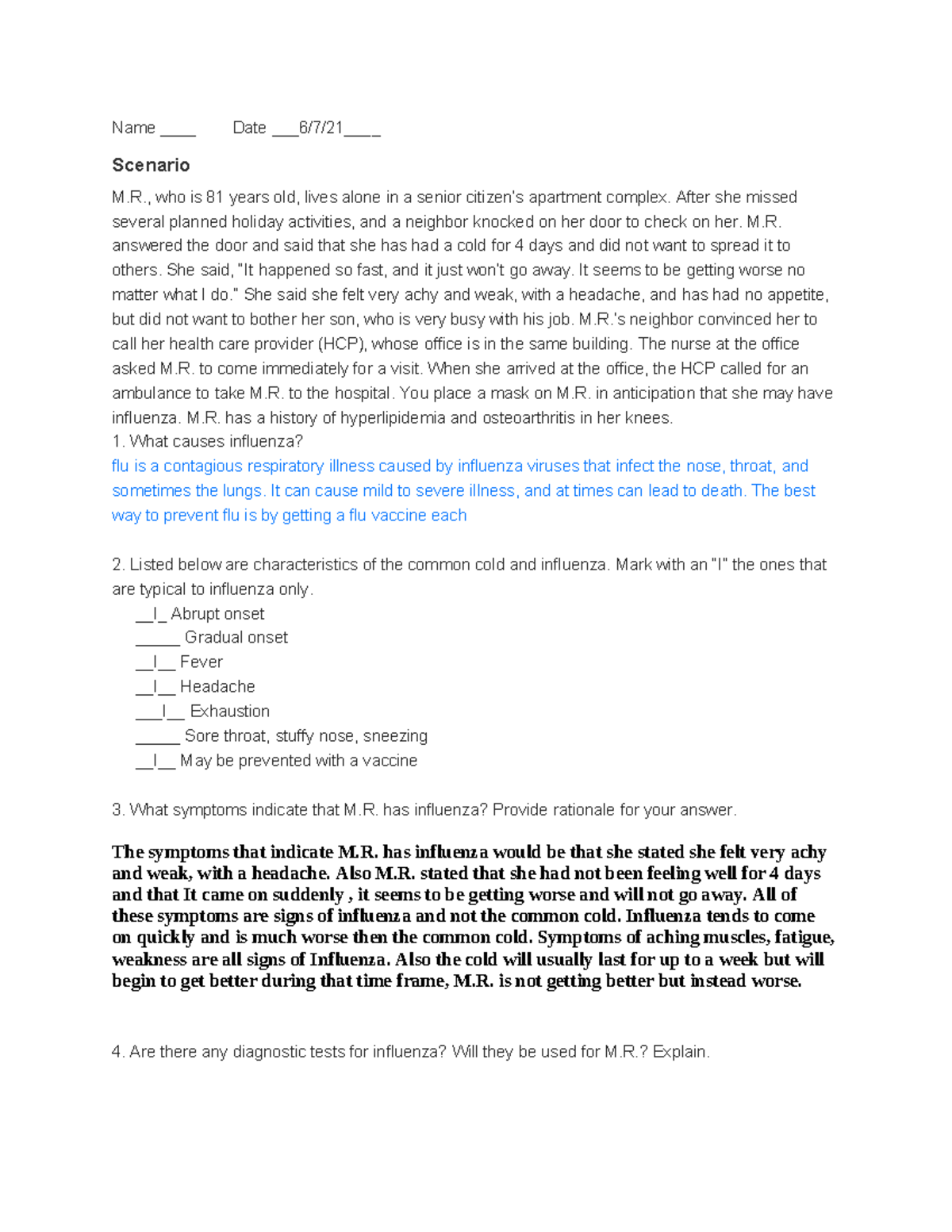 Week 9 Case Study Influenza student version - Name ____ Date 6/7/21 ...