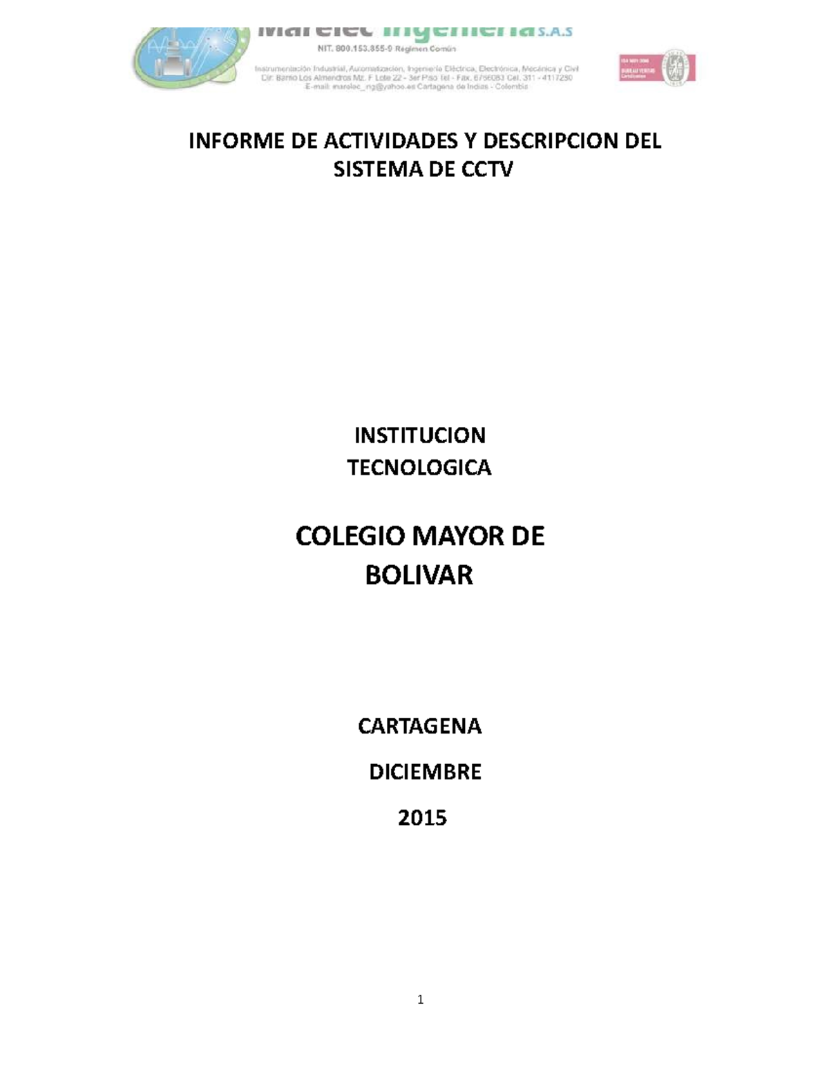 Informe Levantamiento Sistema de CCTV - INFORME DE ACTIVIDADES Y ...