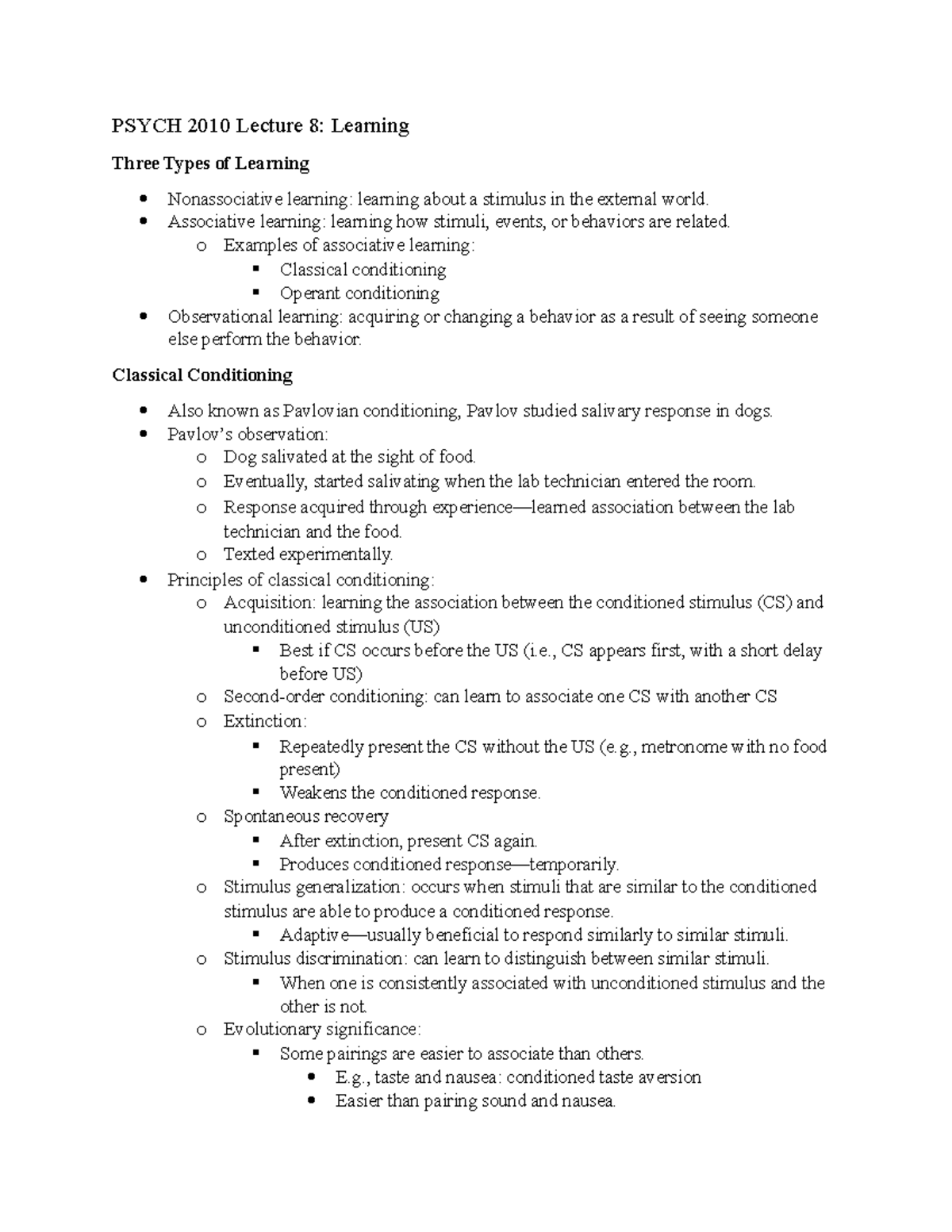 Psych 2010 Lecture 8 Learning - PSYCH 2010 Lecture 8: Learning Three ...