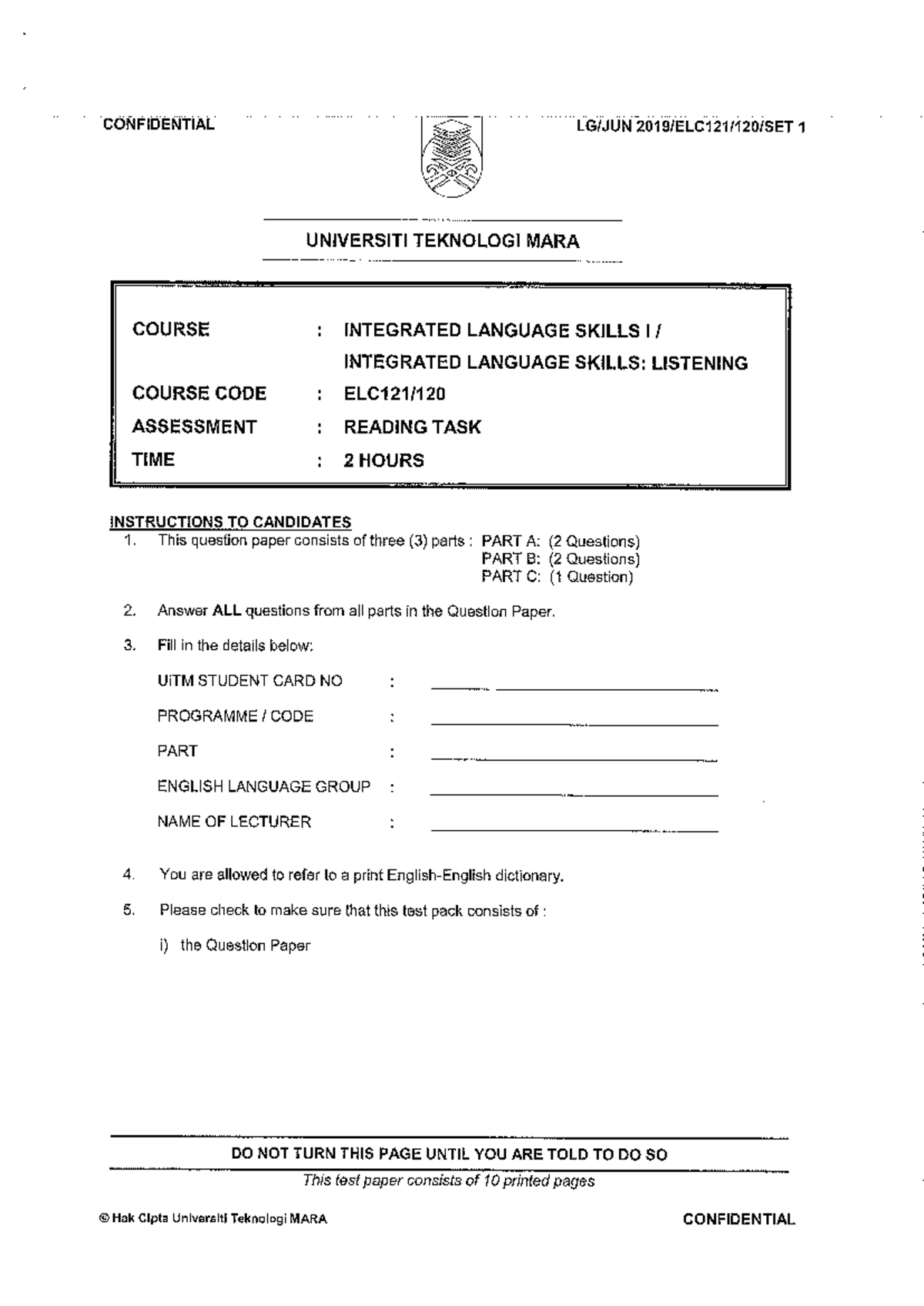 2019 ELC121 Reading TASK JUN - integrated language skills 1 - Studocu