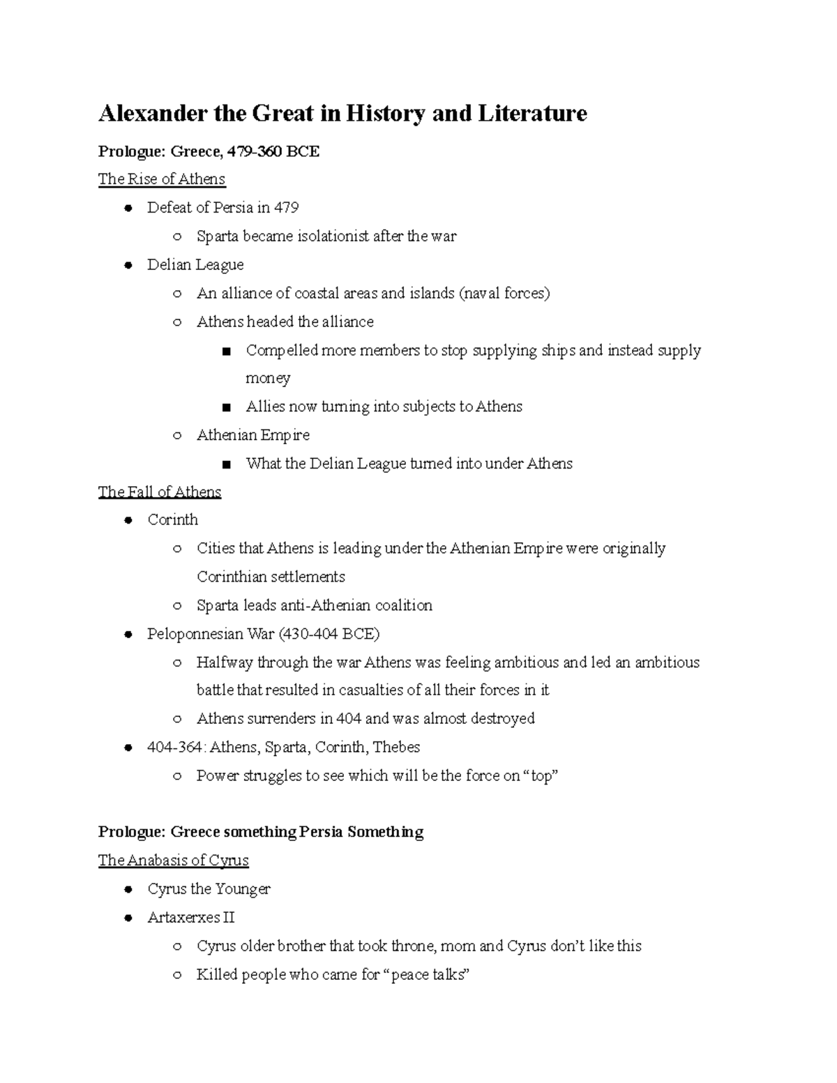 CLT3510 - Alexander the Great in History and Literature Prologue ...