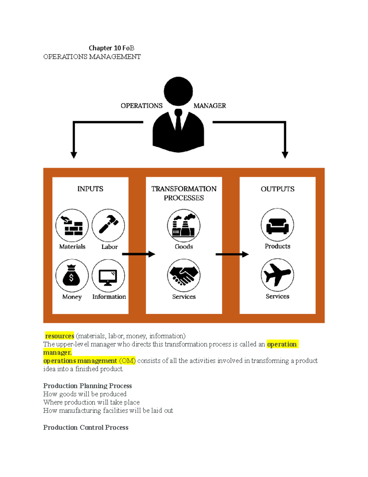 Chapter 10 Fo B - NOTES - Chapter 10 FoB OPERATIONS MANAGEMENT ...