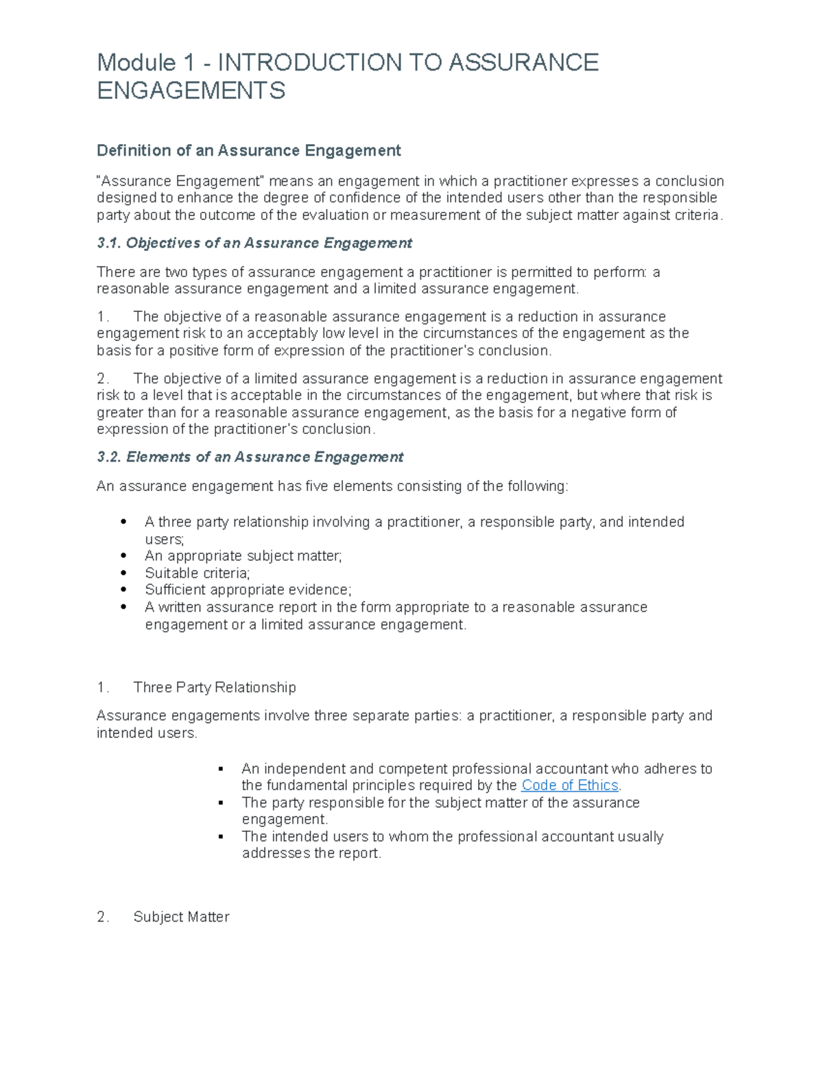Mod 1-Introduction to Assurance Engagement - ENGAGEMENTS Definition of ...