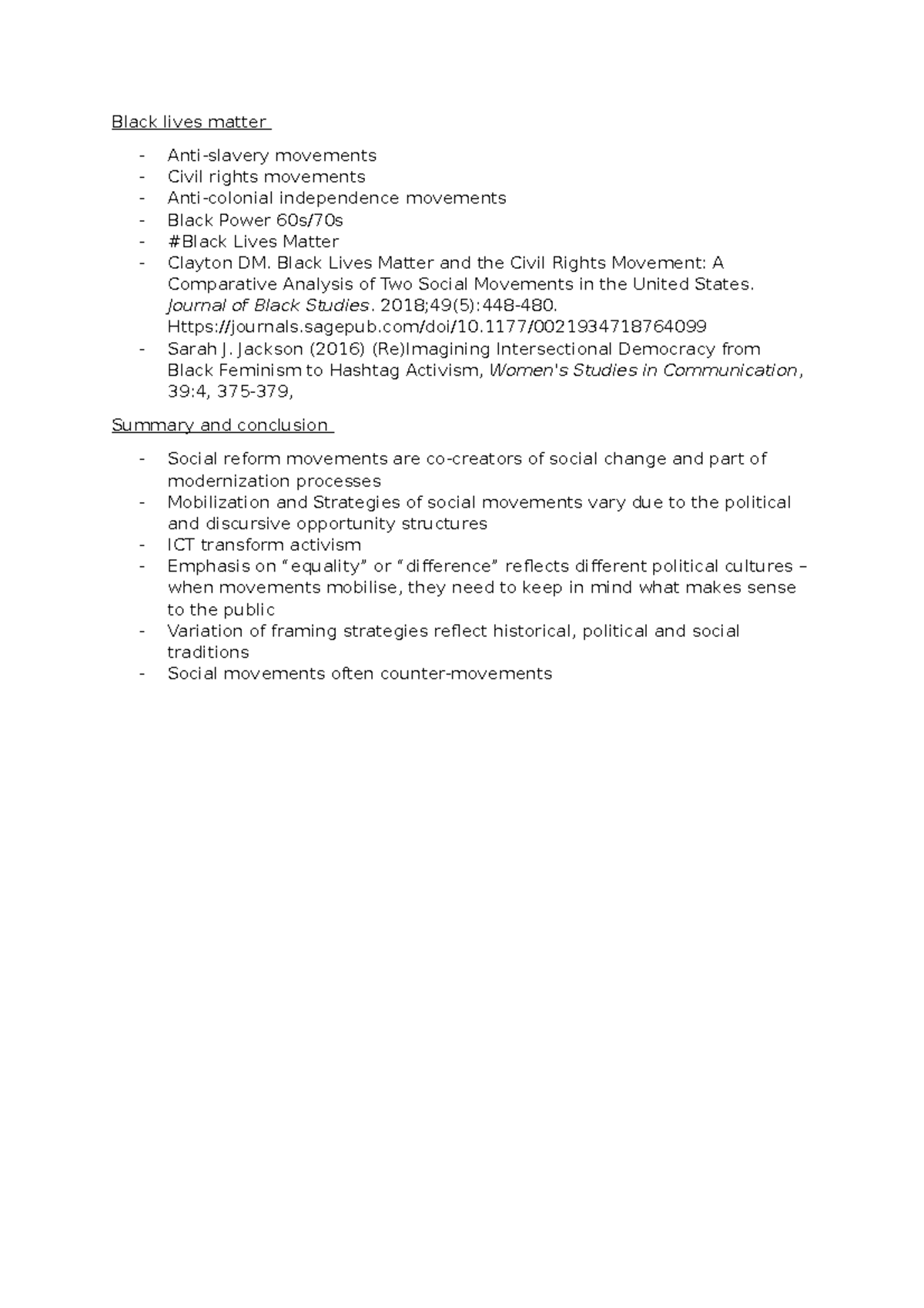Black lives matter - Lecture notes reviews of all my classes - Black ...