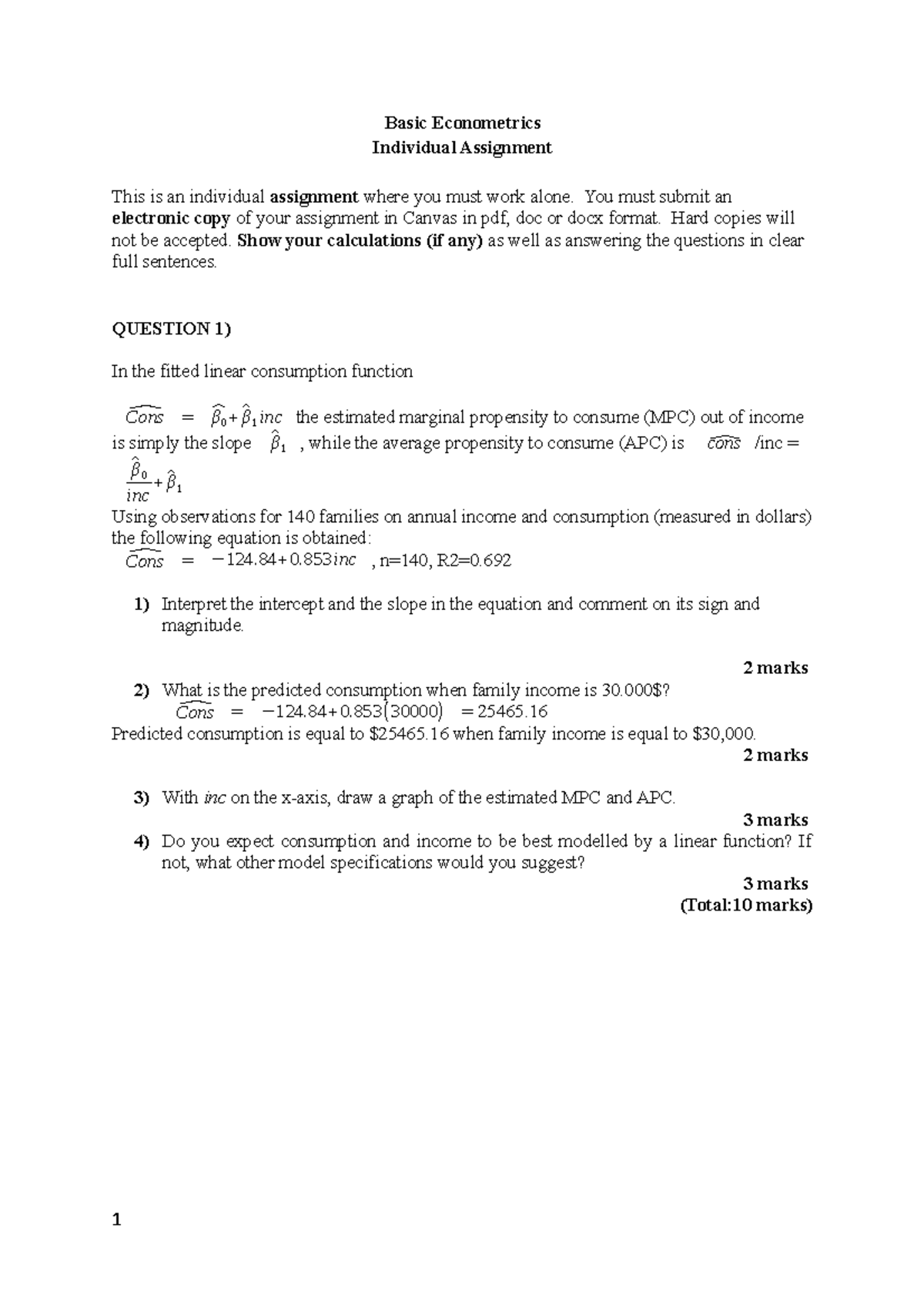 Individual Home Assignment ECON1066 2050 COR (Auto Recovered) - Basic Econometrics Individual ...