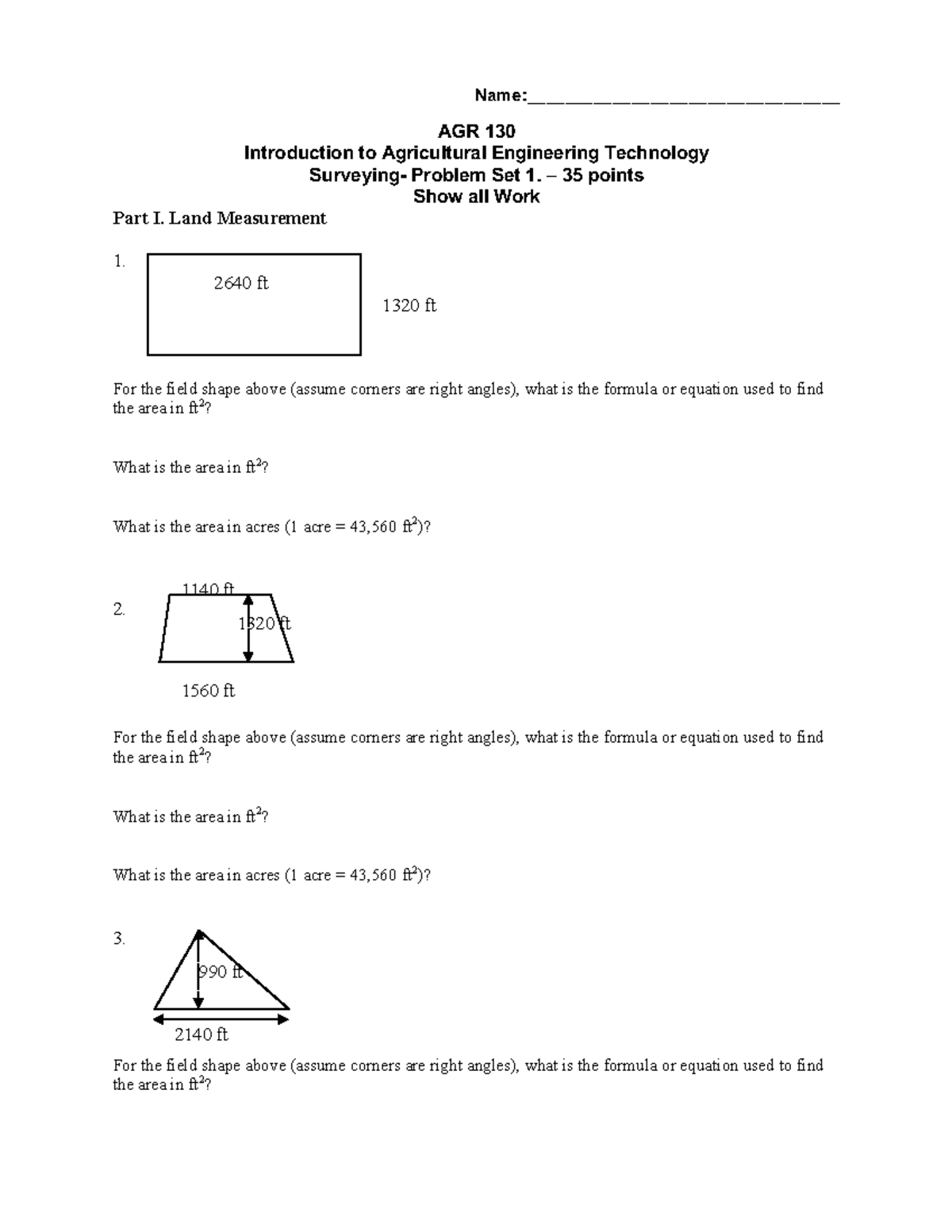 Surveying Problem Set 1 - Name ...