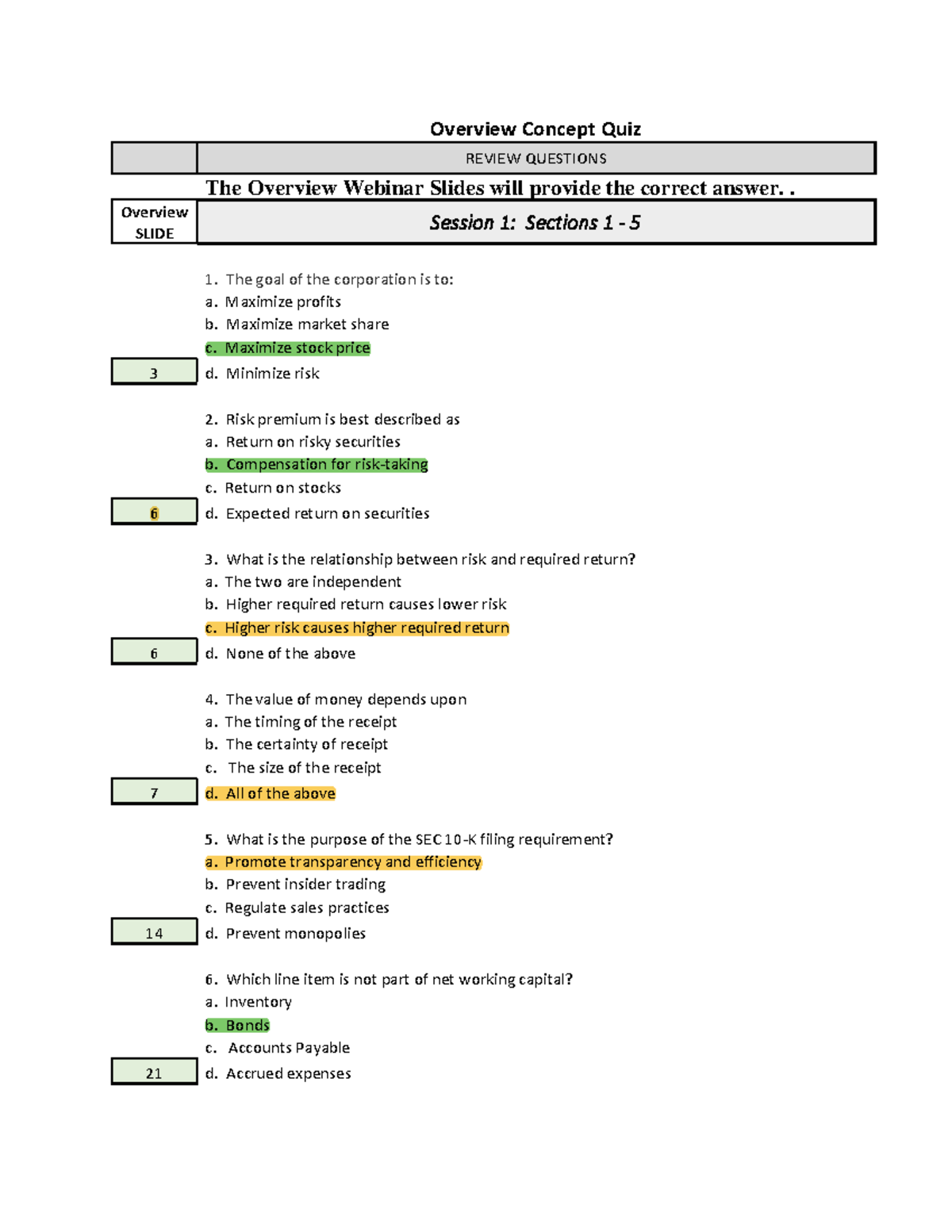 C214 Overview Concept Quiz VK3 - Overview Concept Quiz REVIEW QUESTIONS ...