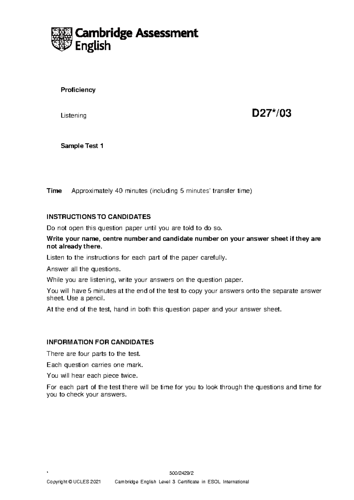 C2 Proficiency sample paper 1 Listening - Proficiency Listening D27 ...