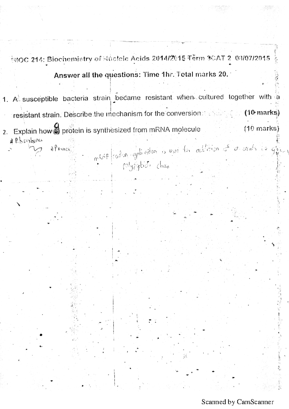 BIOC Questions - Biochemistry - Basic Biochemistry - Studocu