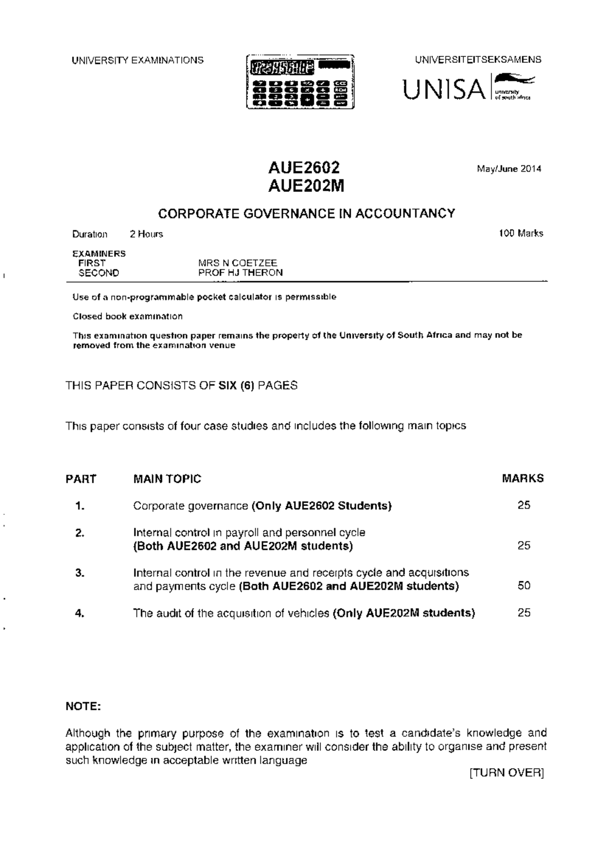 AUE2602 2014 6 E 1 - Material - Acc 3542 - Studocu
