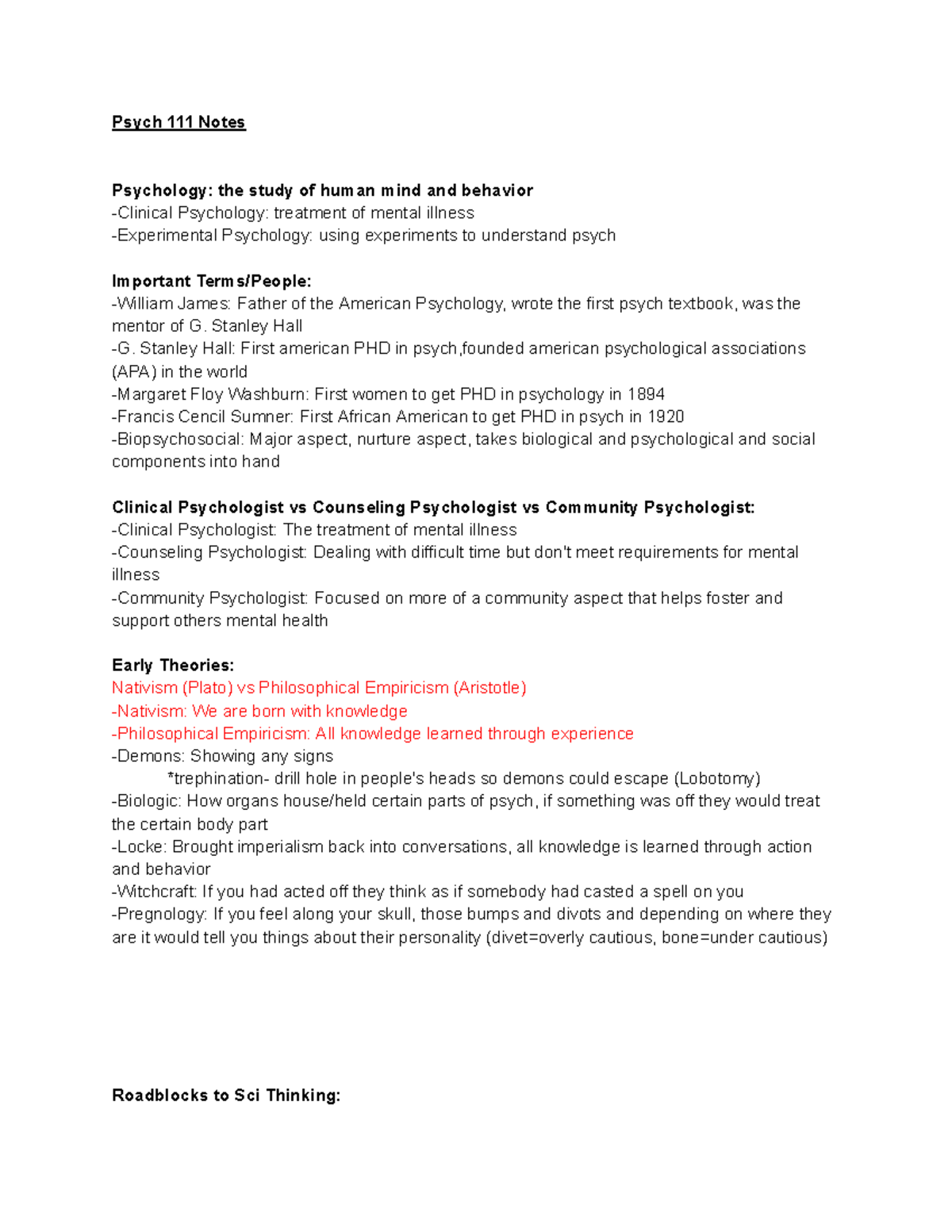 Psych 111 - Psych 111 Notes Psychology: the study of human mind and ...