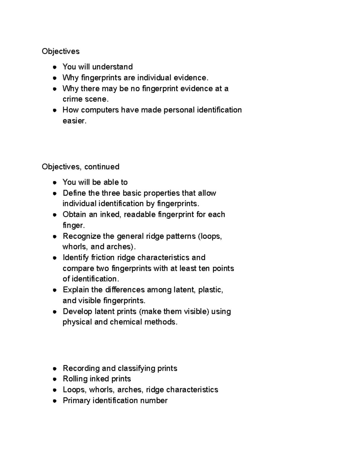 Forensic Science FP 1 - Objectives You will understand Why fingerprints ...
