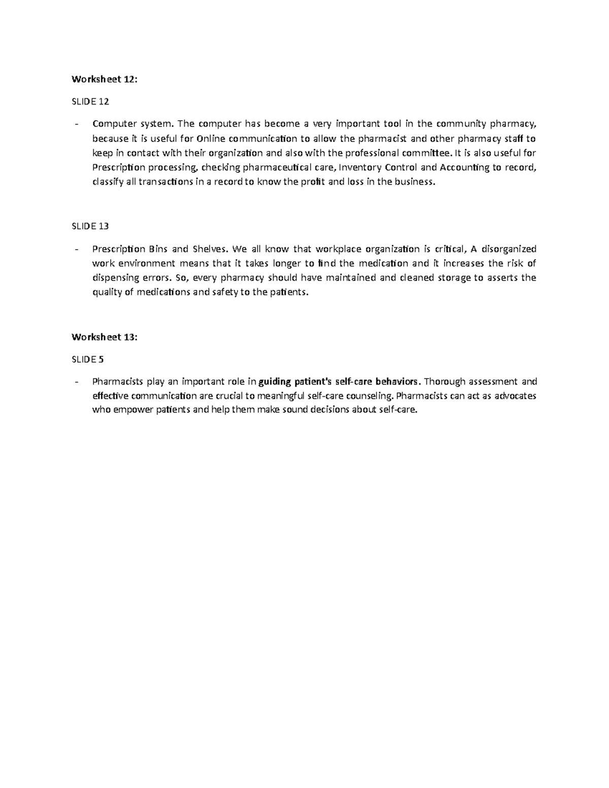 Report - Worksheet 12: SLIDE 12 Computer system. The computer has ...