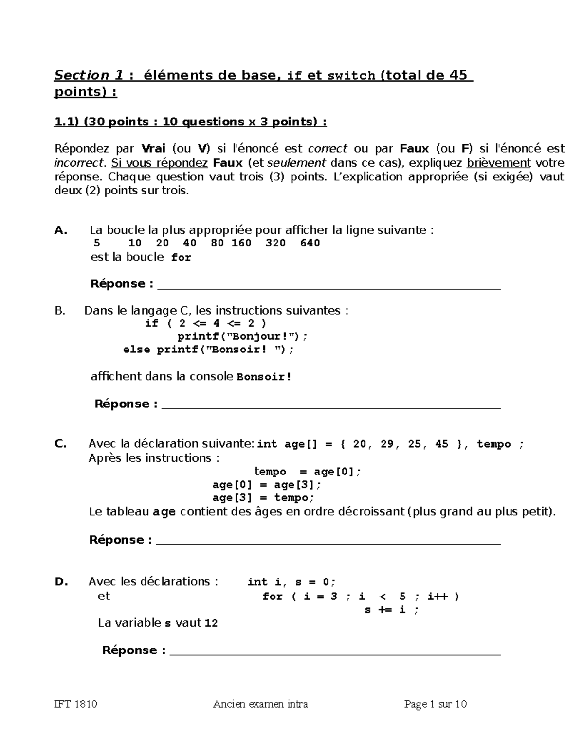 Ancien Intra 1810 - Section 1 : éléments de base, if et switch (total ...