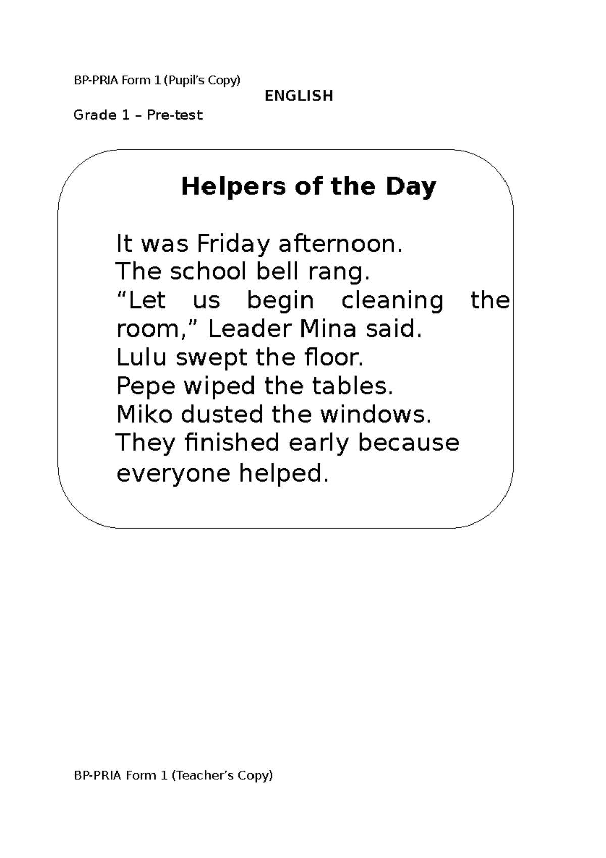 BP Grade 1 English Pre - GUIDE IN LEARNING OF BASIC GRAMMAR. - BP-PRIA ...