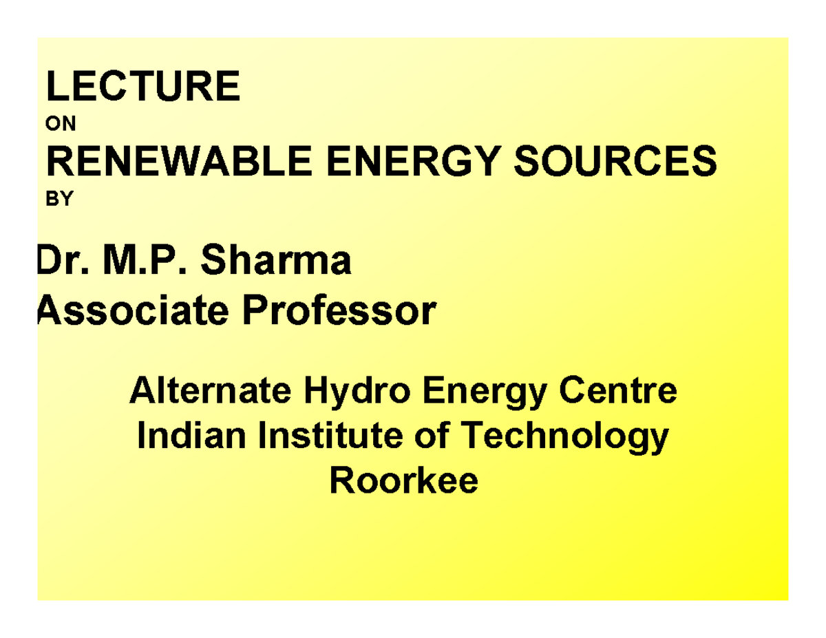 Lecture ON Renewable Energy Sources - LECTUREON RENEWABLE ENERGY ...