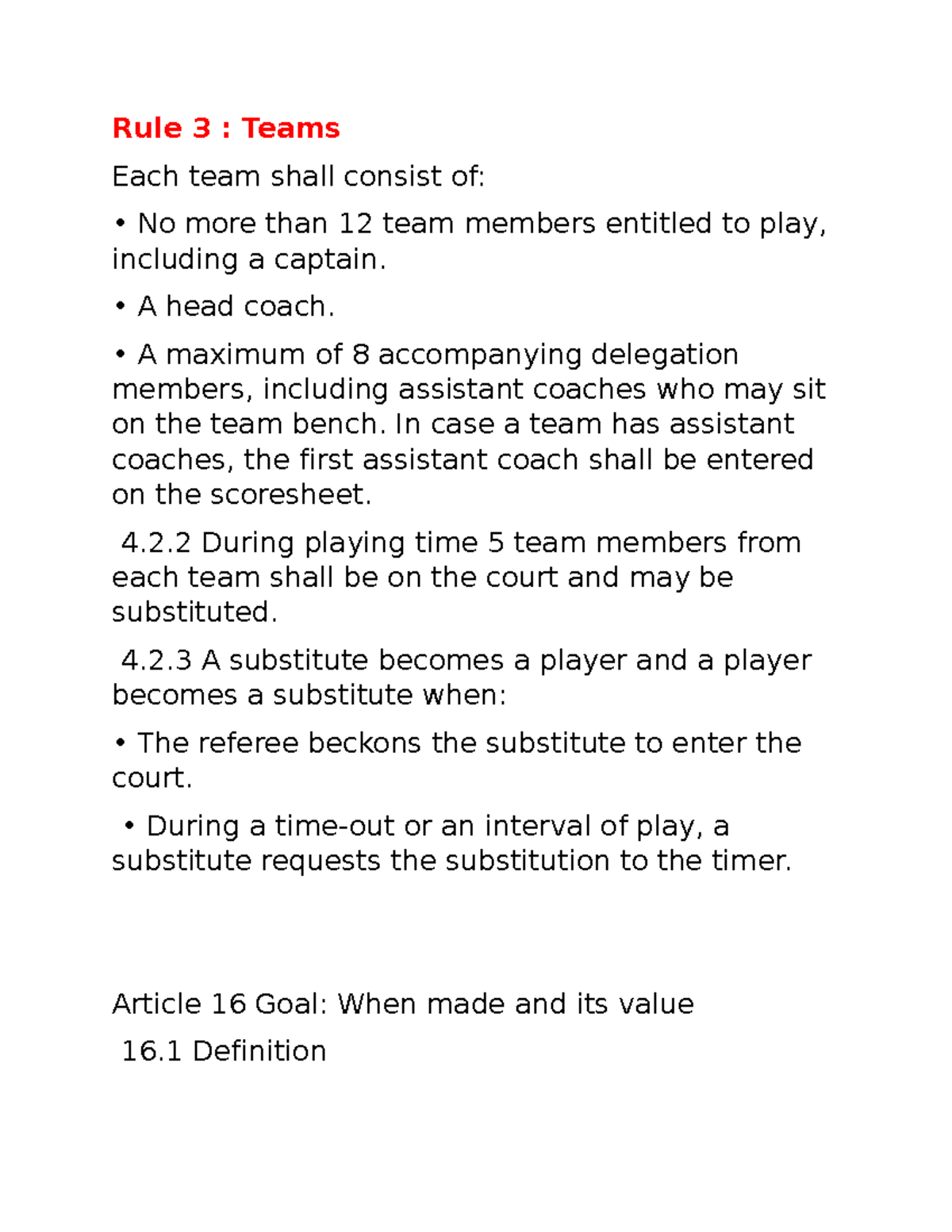 Basketball Rules - DSADADASDA - Rule 3 : Teams Each team shall consist ...