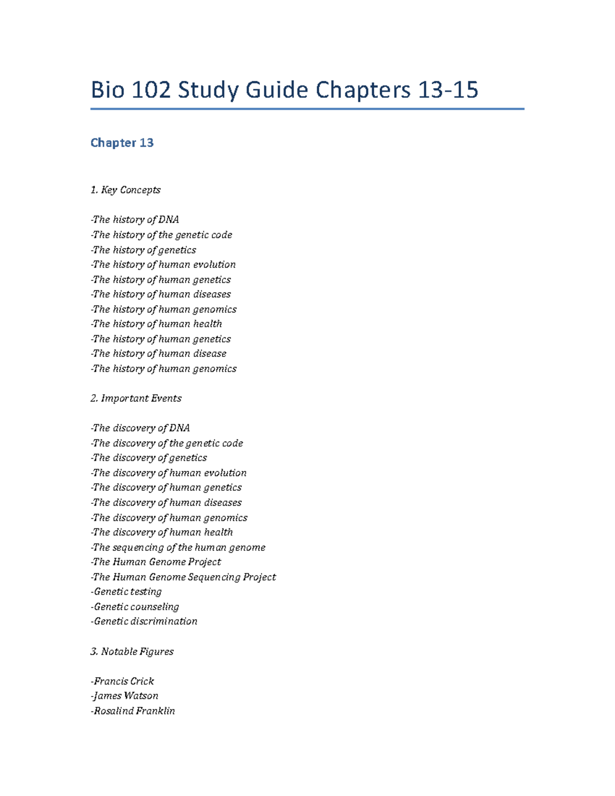 Bio 102 Study Guide Chapters 13-15 - Wald -Dana-Farber Cancer Institute ...