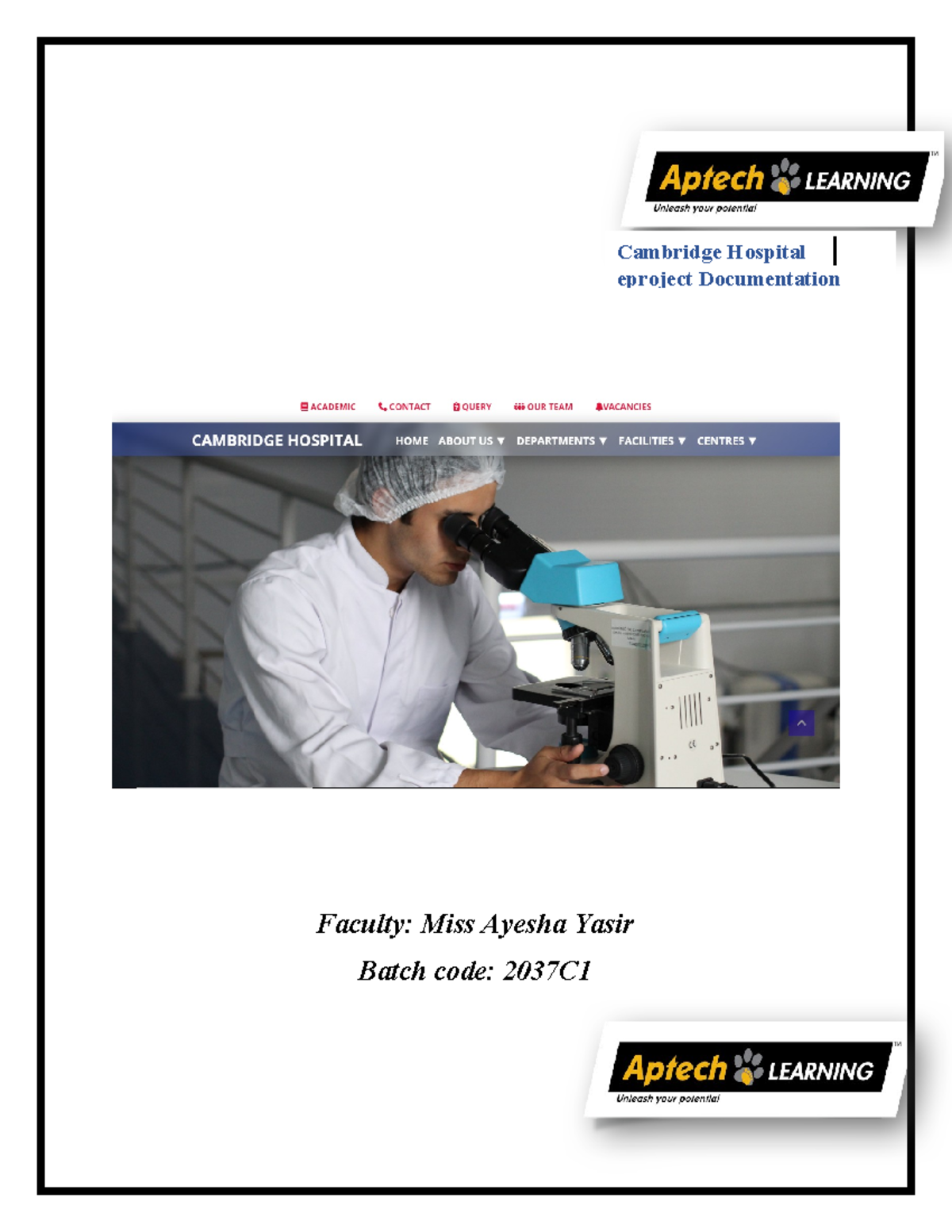 Eproject documentation - Faculty: Miss Ayesha Yasir Batch code: 2037C ...