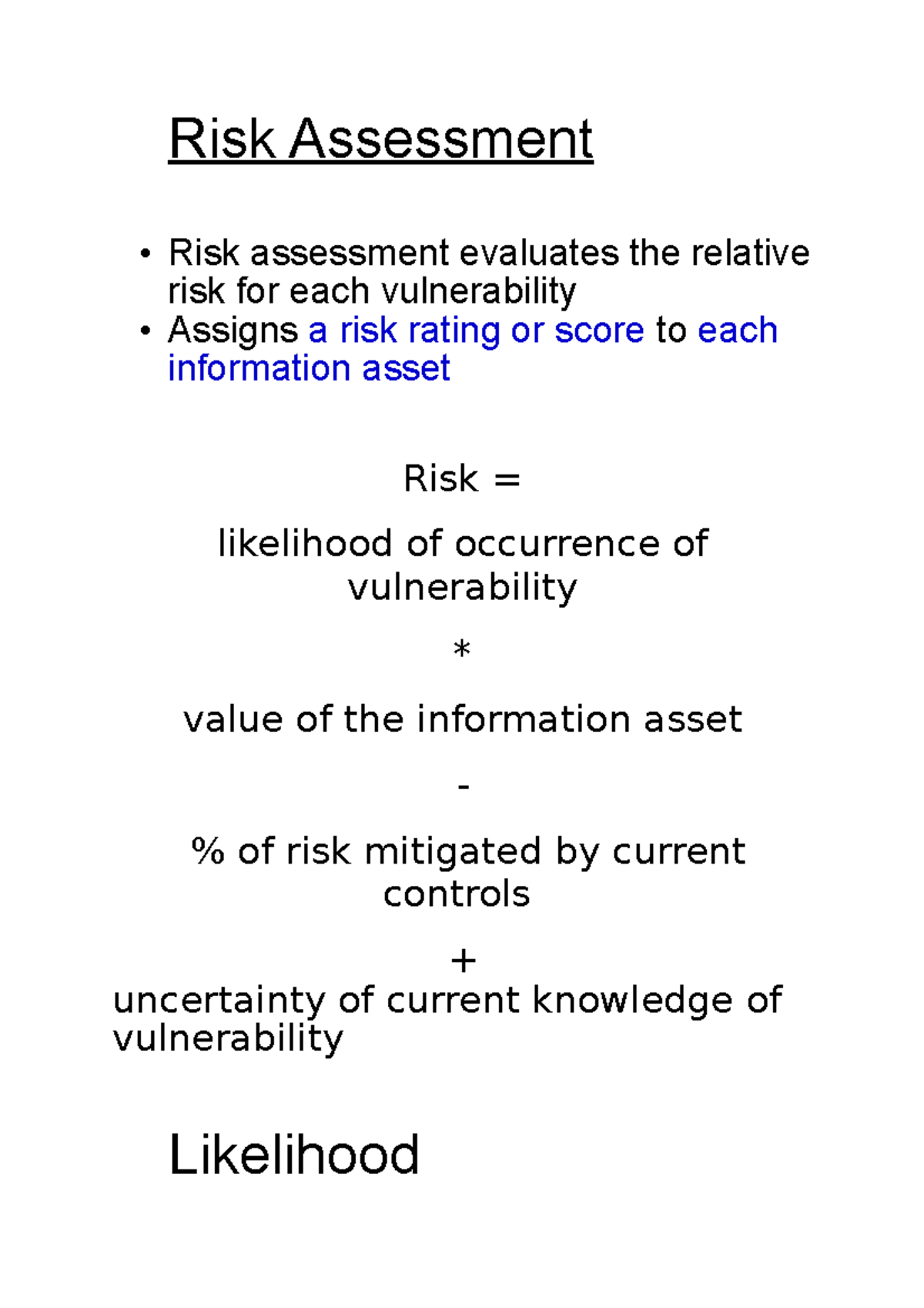 Risk Assessment - Information security lecture note in simple form by ...
