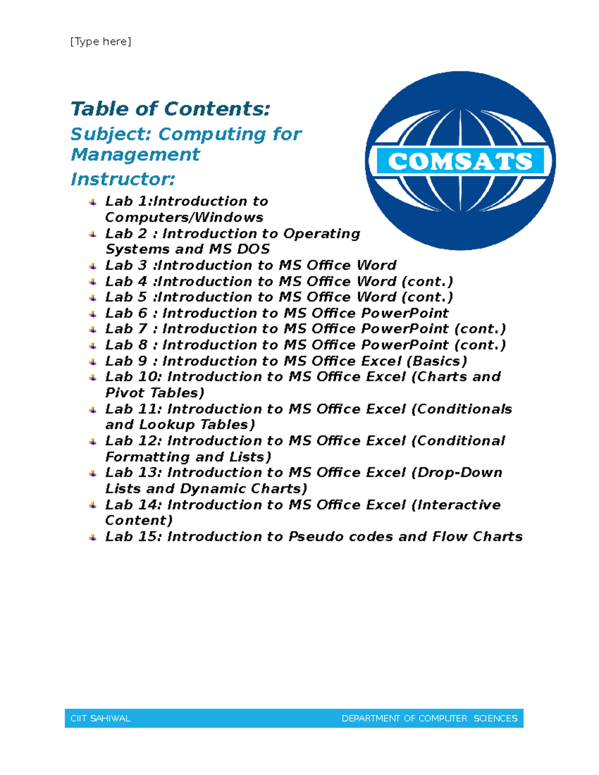 ITC lab manual - These Slides will help you to learn these things - Table of Contents: Subject ...