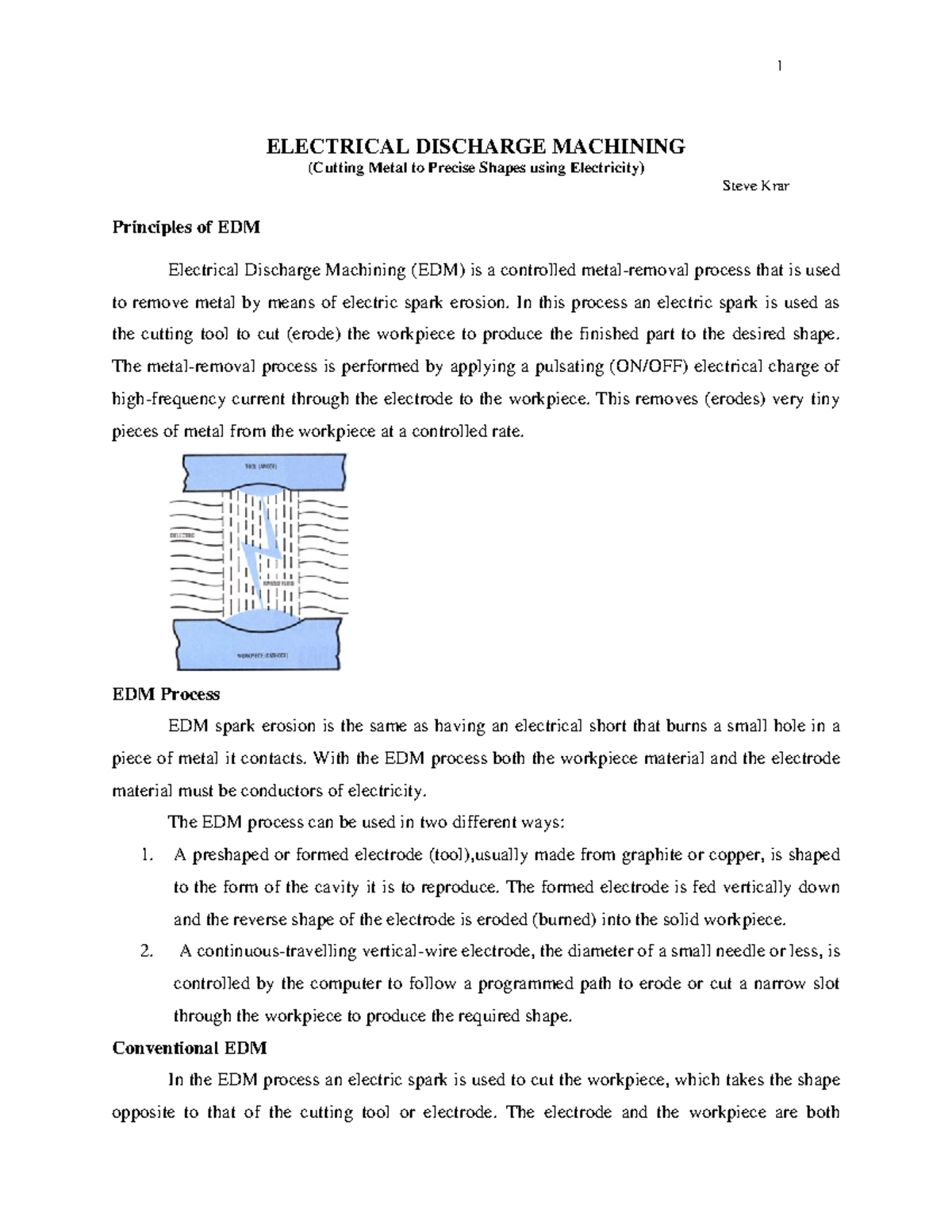 91 Electrical Discharge - 1 ELECTRICAL DISCHARGE MACHINING (Cutting ...
