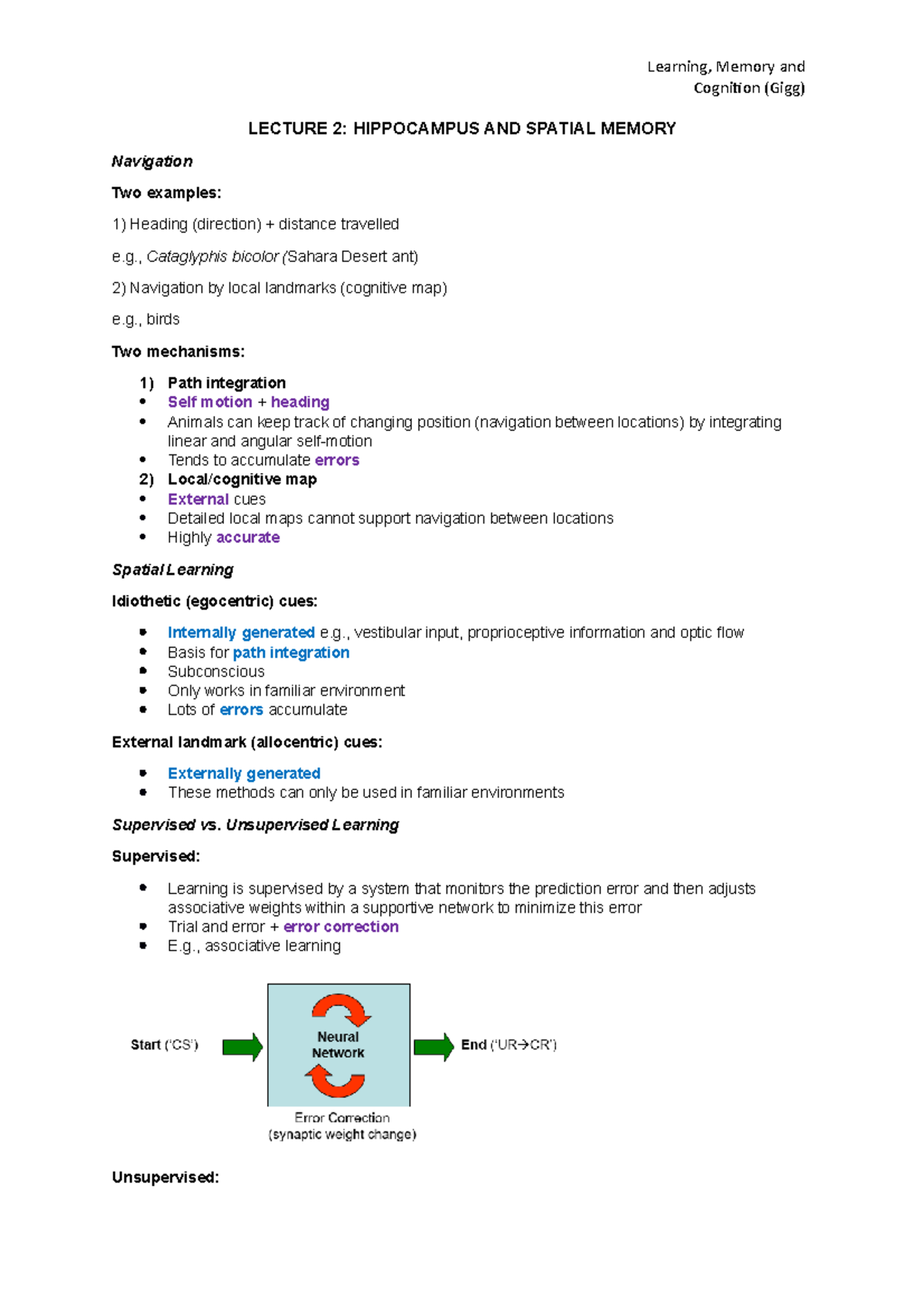 Lecture 2 - Hippocampus and spatial memory - Cognition (Gigg) LECTURE 2: HIPPOCAMPUS AND SPATIAL ...