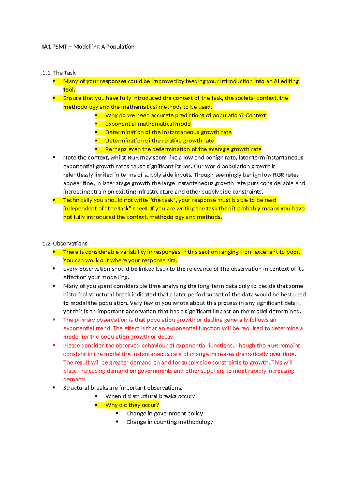 IA1 PSMT Draft Feedback 2024 - IA1 PSMT – Modelling A Population 1 The ...