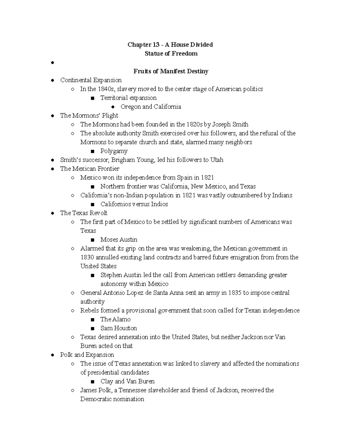 Chapter 13 A House Divided Textbook Notes - Chapter 13 - A House ...