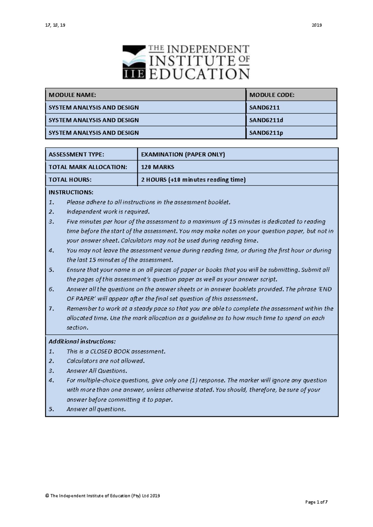 2019 past paper - use cases and user stories - © The Independent ...