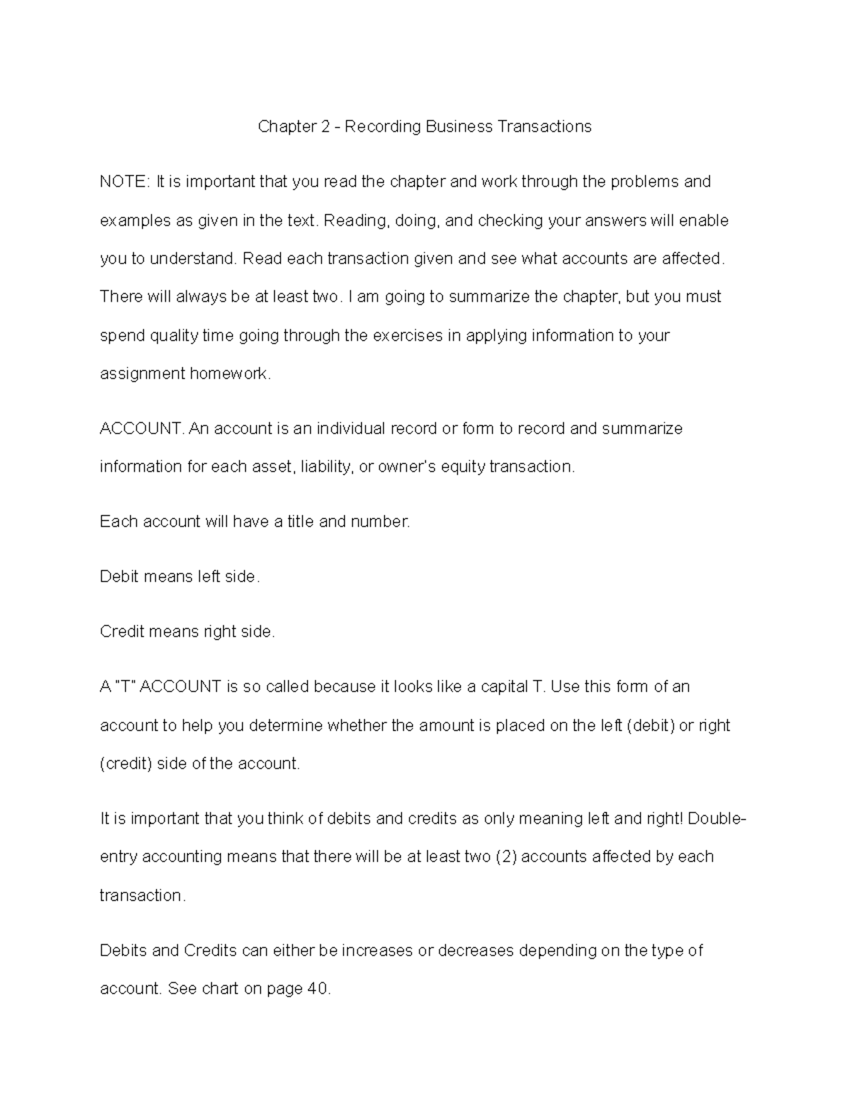 Chapter 2 - Recording Business Transactions - Chapter 2 - Recording ...