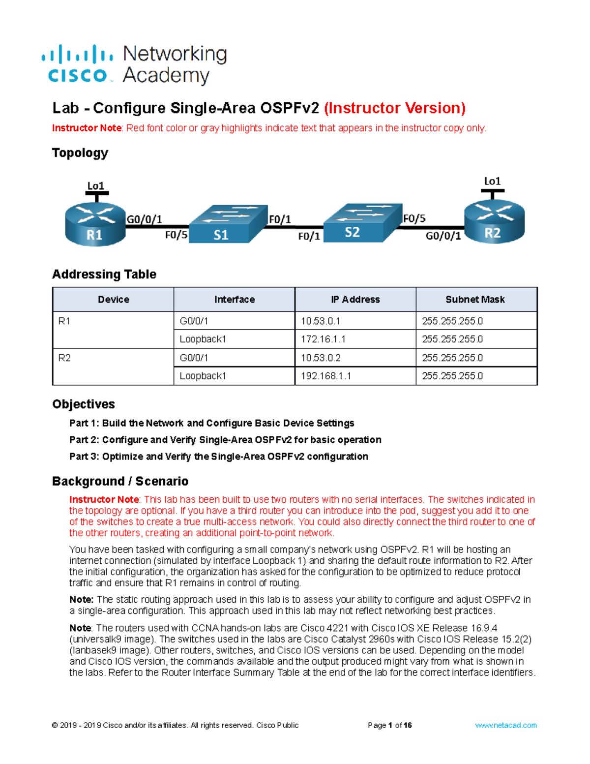 2.7.2 Lab - Configure Single-Area OSPFv 2 - ILM - Lab - Configure ...
