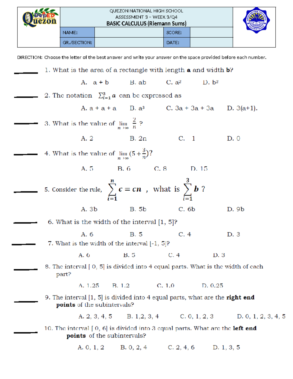 Assessment 3 Wk 3 Riemann Sums edited - Science technology and ...