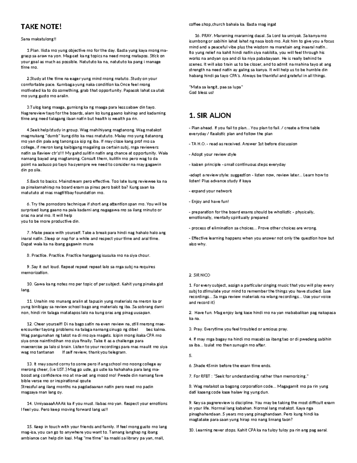 CMA Notes - Coco - TAKE NOTE! Sana makatulong!! 🍎1. Ilista mo yung ...