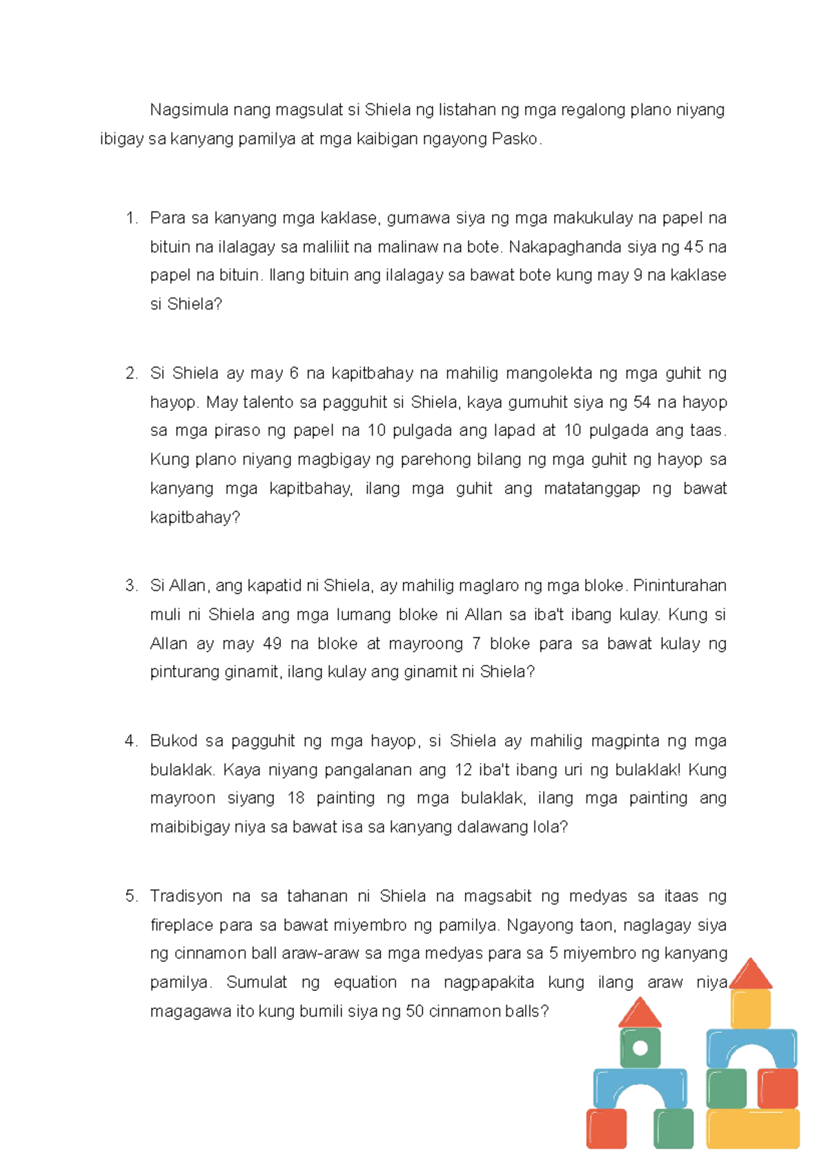 Grade 3 division word problems a3 - Nagsimula nang magsulat si Shiela ...