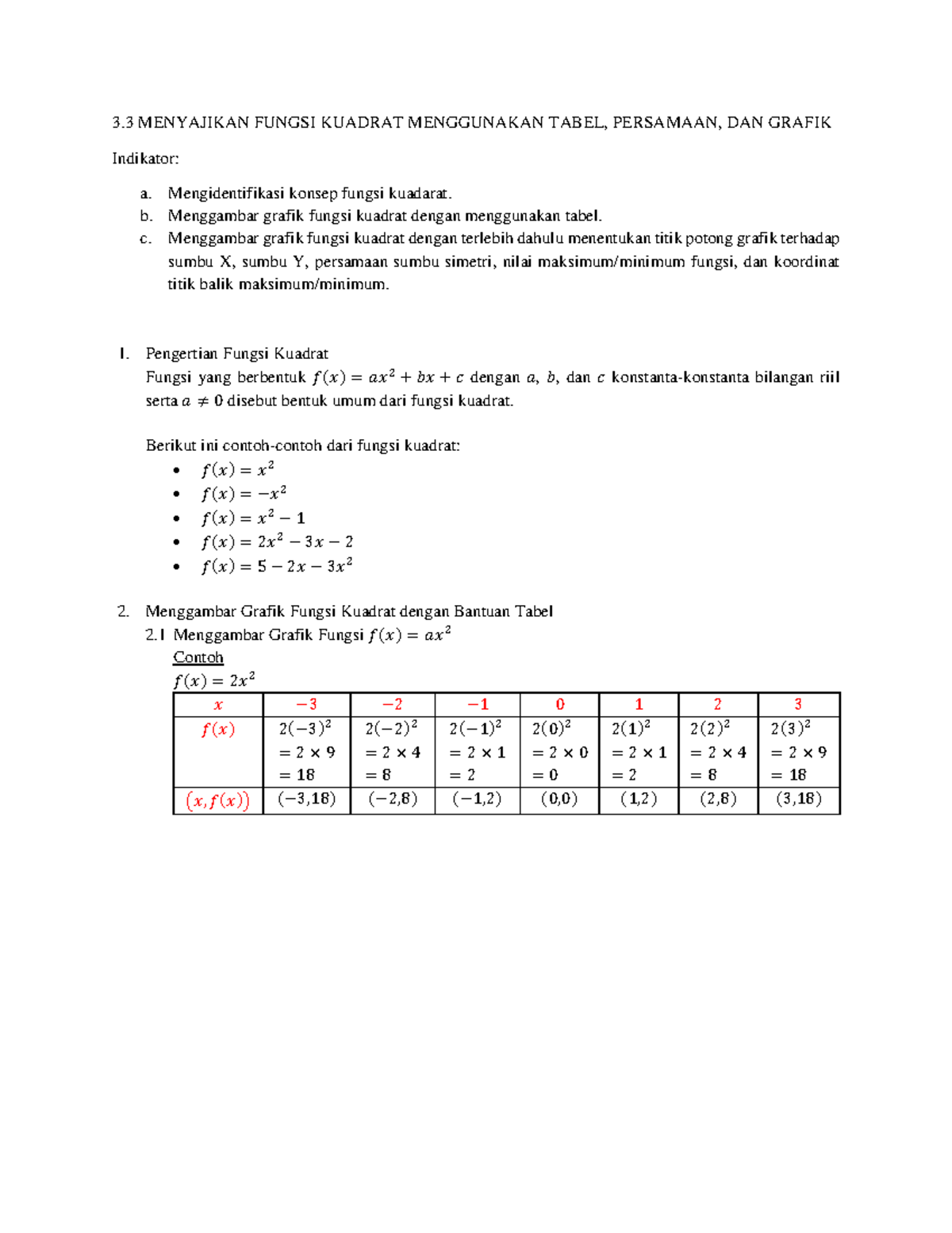 Materi Fungsi Kuadrat - Present quadratic functions using tables, equations, and graphs ...