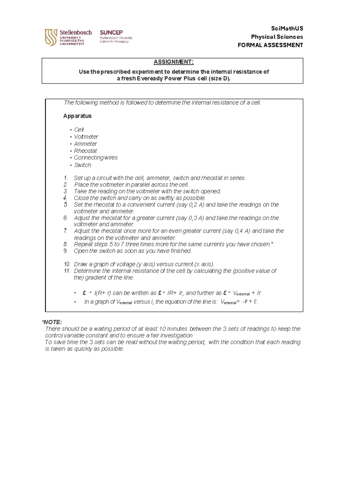 Electricity Assessment - SciMathUS Physical Sciences FORMAL ASSESSMENT ...