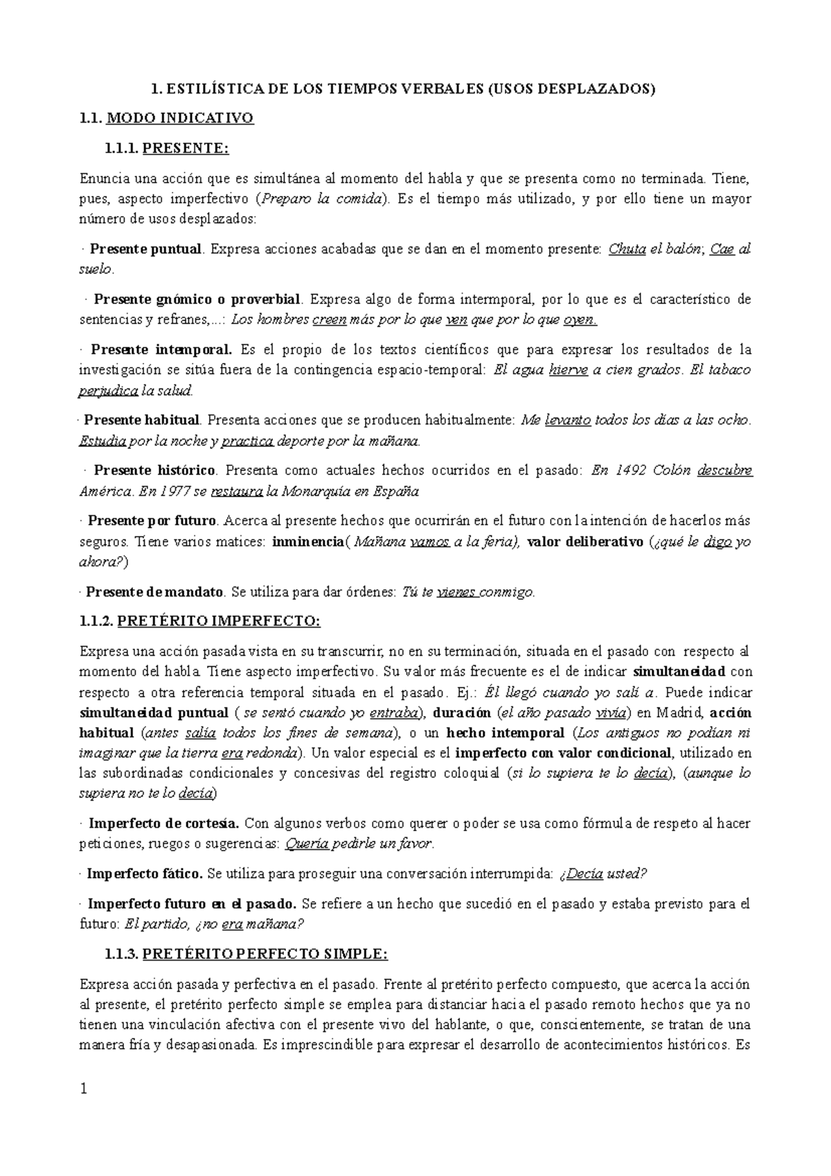 USOS DE LOS Tiempos Verbales completo - Lengua Complementaria: Lengua Y ...