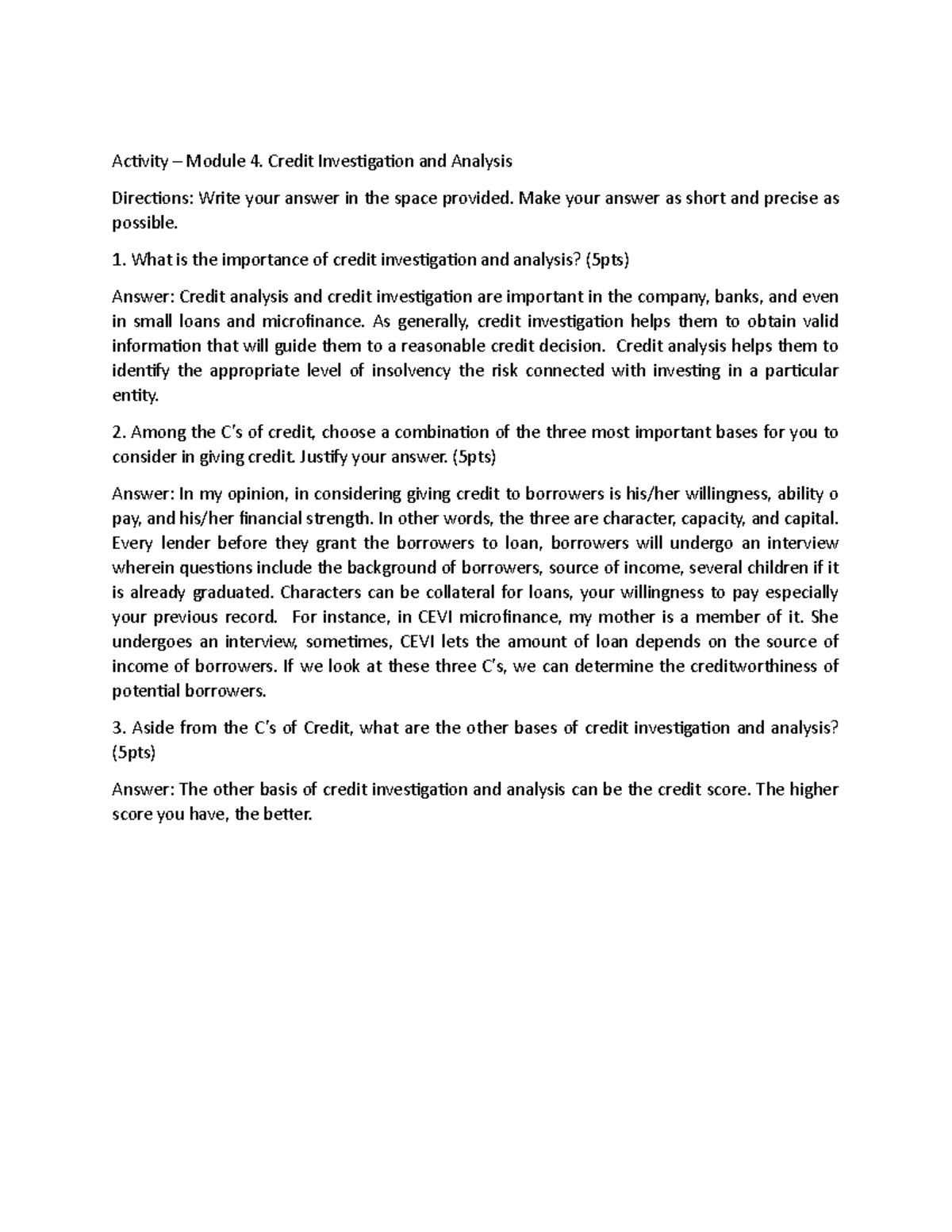 Activity 3 Credit AND Collection - Activity – Module 4. Credit ...