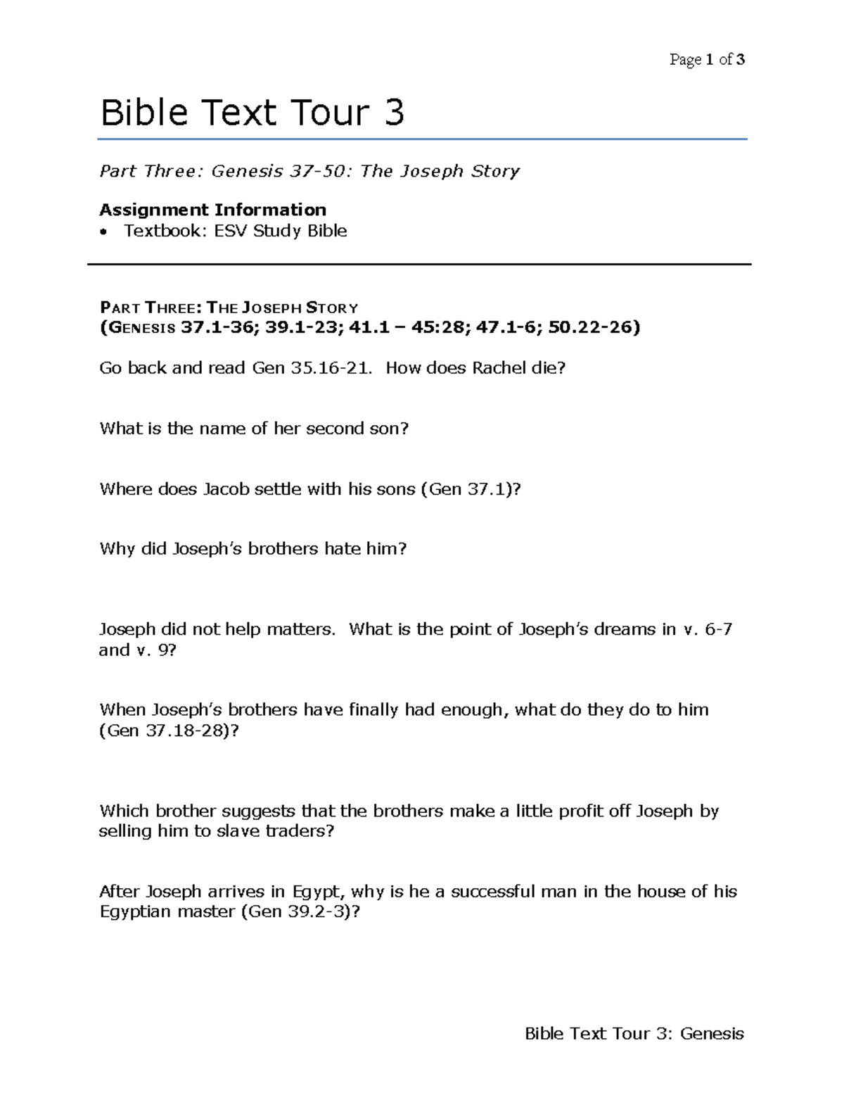 BTT 3 Genesis - The Joseph Story - Page 1 of 3 Bible Text Tour 3 ...