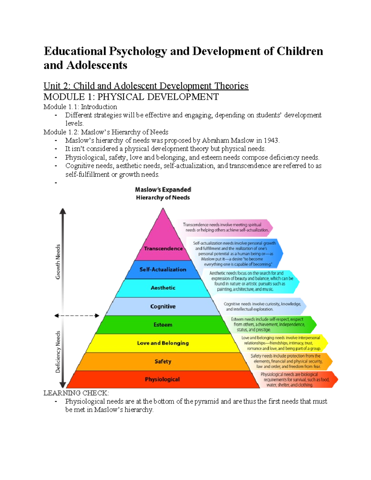 Unit 2 Notes - Educational Psychology and Development of Children and ...