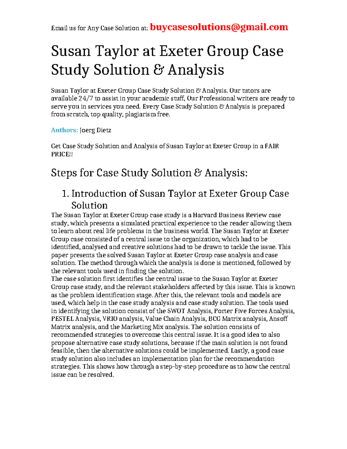 Susan Taylor at Exeter Group Case Study Solution Analysis - Susan ...