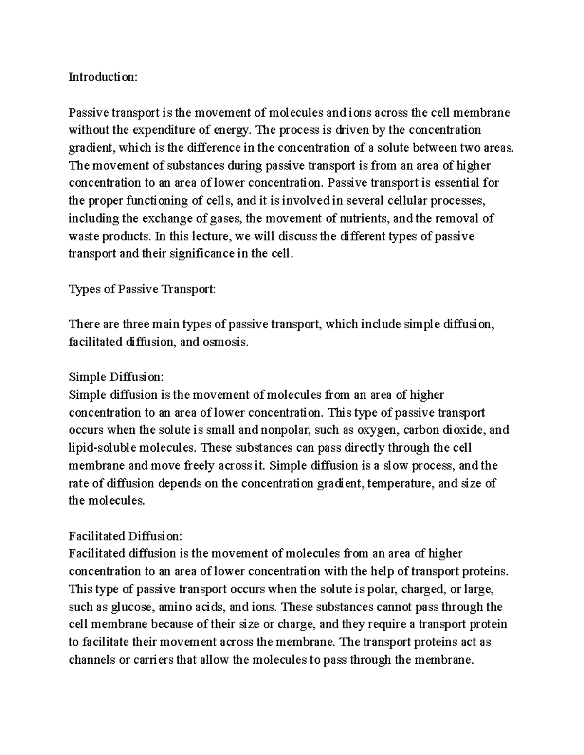 Passive transport Notes 1- Google Docs - Introduction: Passive ...