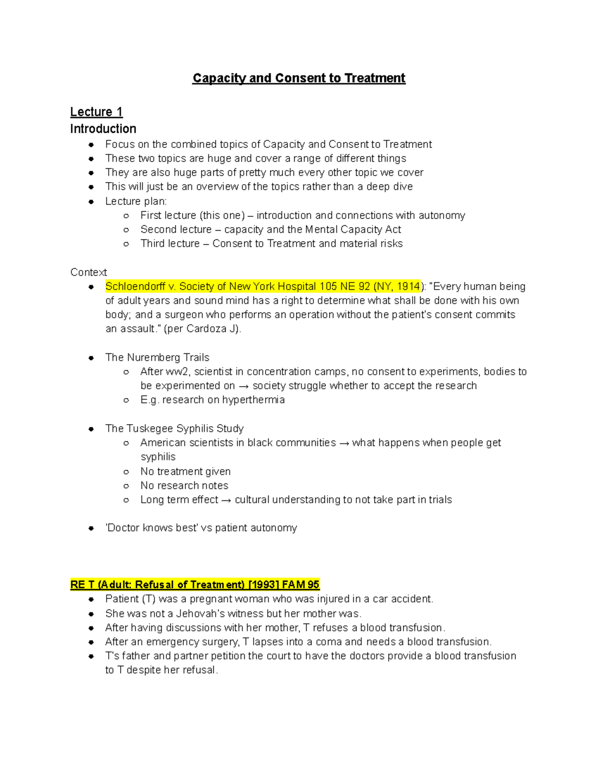 HEAL Topic 2 Lecture Notes - Capacity & Consent - Capacity and Consent ...