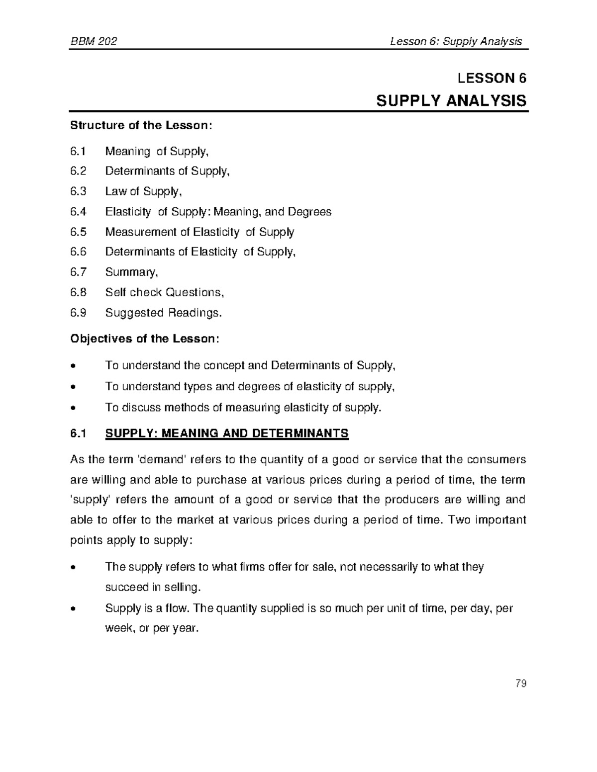 L 6 - LESSON 6 SUPPLY ANALYSIS - LESSON 6 SUPPLY ANALYSIS Structure of ...