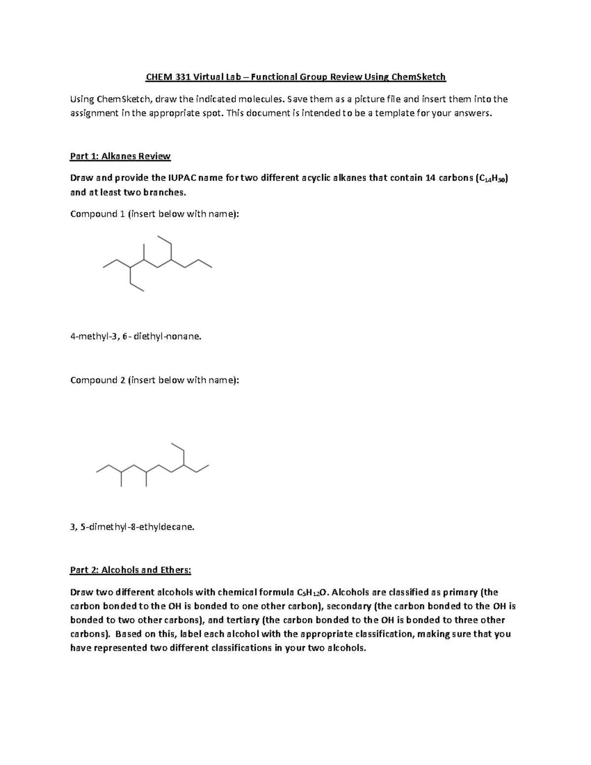 CHEM 331 Chem Sketch Lab 19Aug-1 - CHEM 331 Virtual Lab – Functional ...